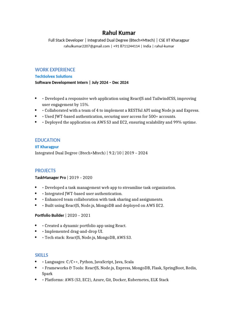Rahul Kumar Resume Template | PDF