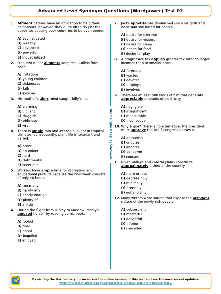 Advanced Synonym Test 02 | PDF