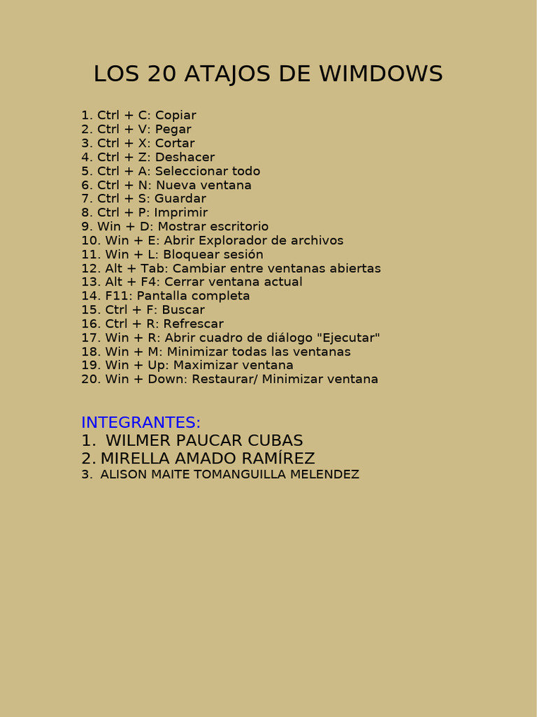 LOS 20 ATAJOS DE WIMDOWS - docxGRUPO8 | PDF
