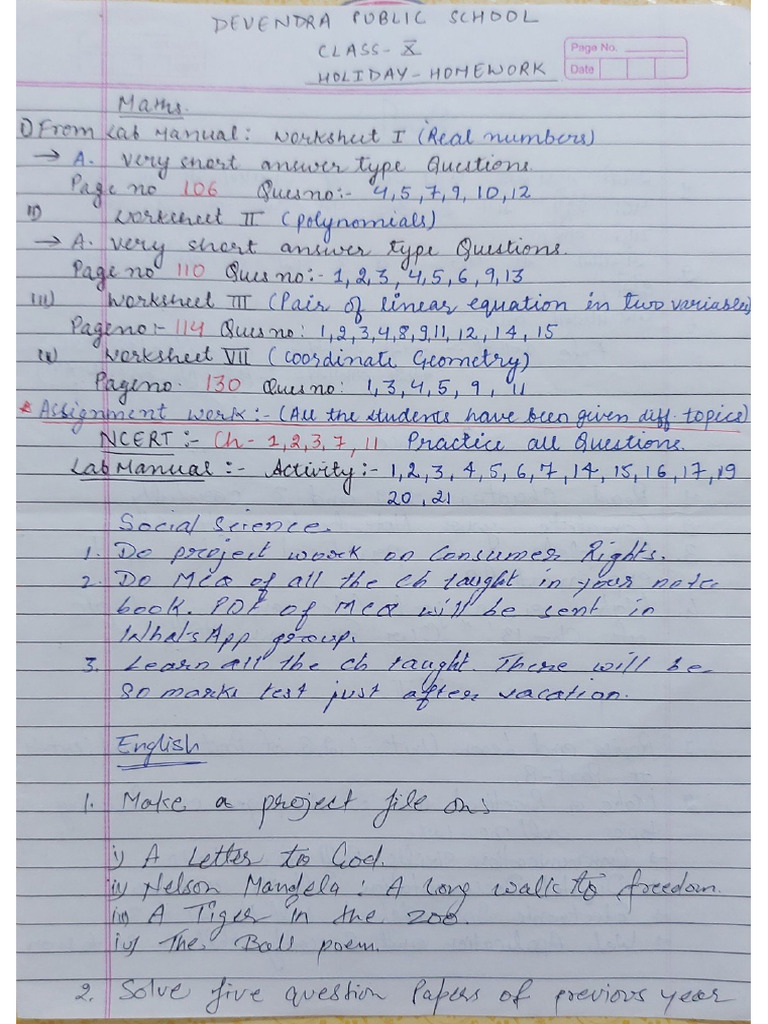 Class 10 All Subjects Questions | PDF