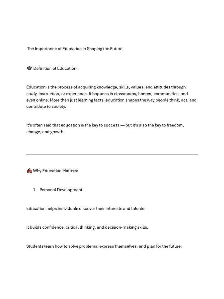 The Importance of Education in Shaping The Future | PDF | Learning ...