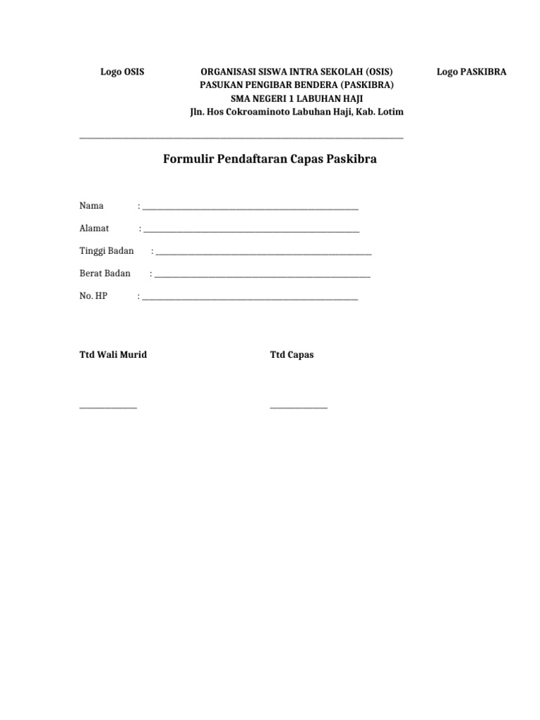 Formulir Capas Paskibra Placeholder Logo | PDF