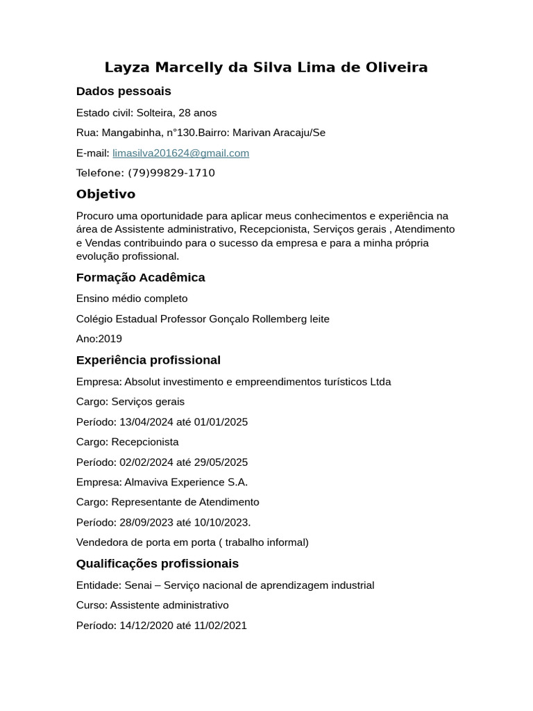 Currículo de Layza | PDF