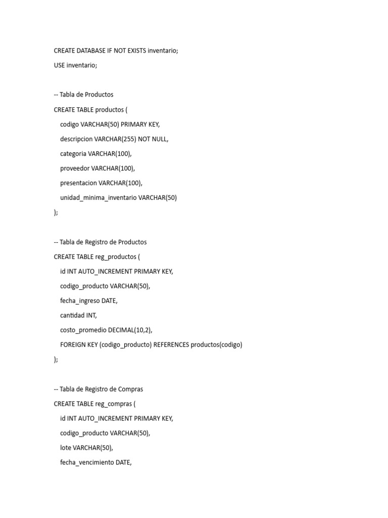 Base de Datos Inventario | PDF | Mi sql | SQL