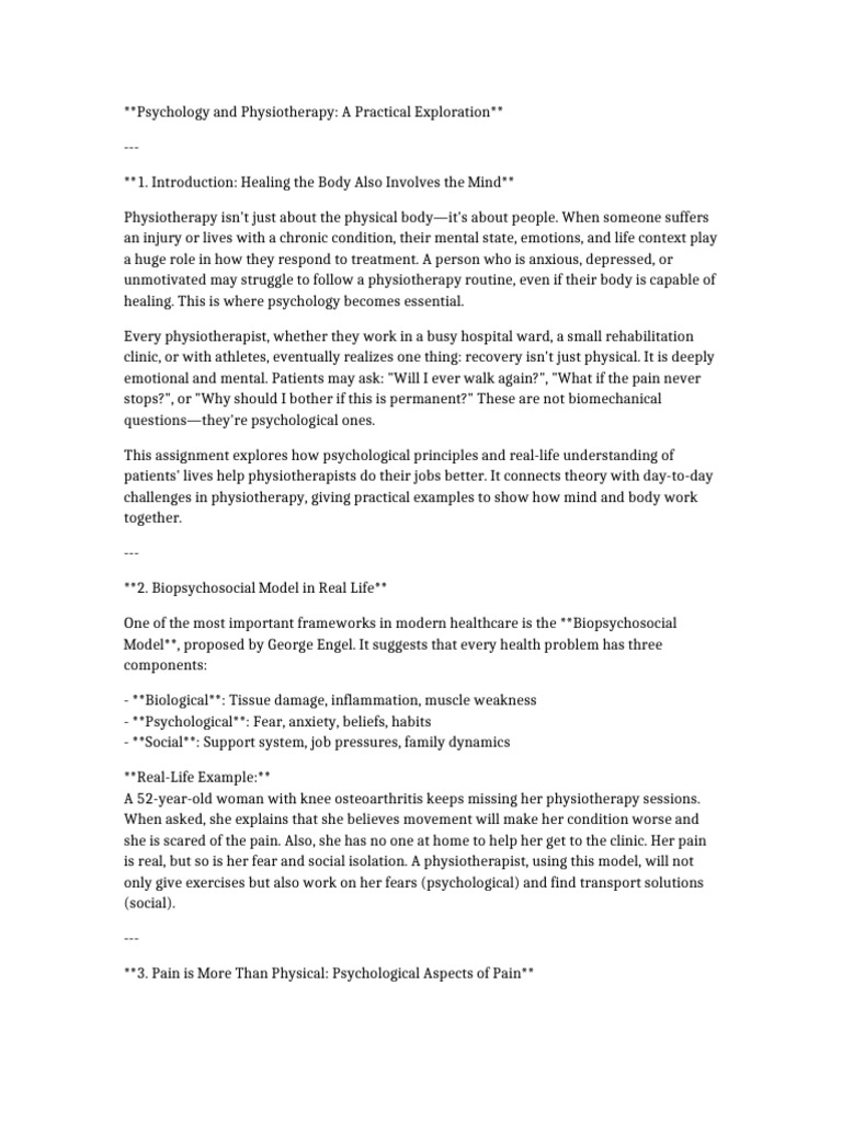 Psychology and Physiotherapy Assignment | PDF | Physical Therapy | Pain