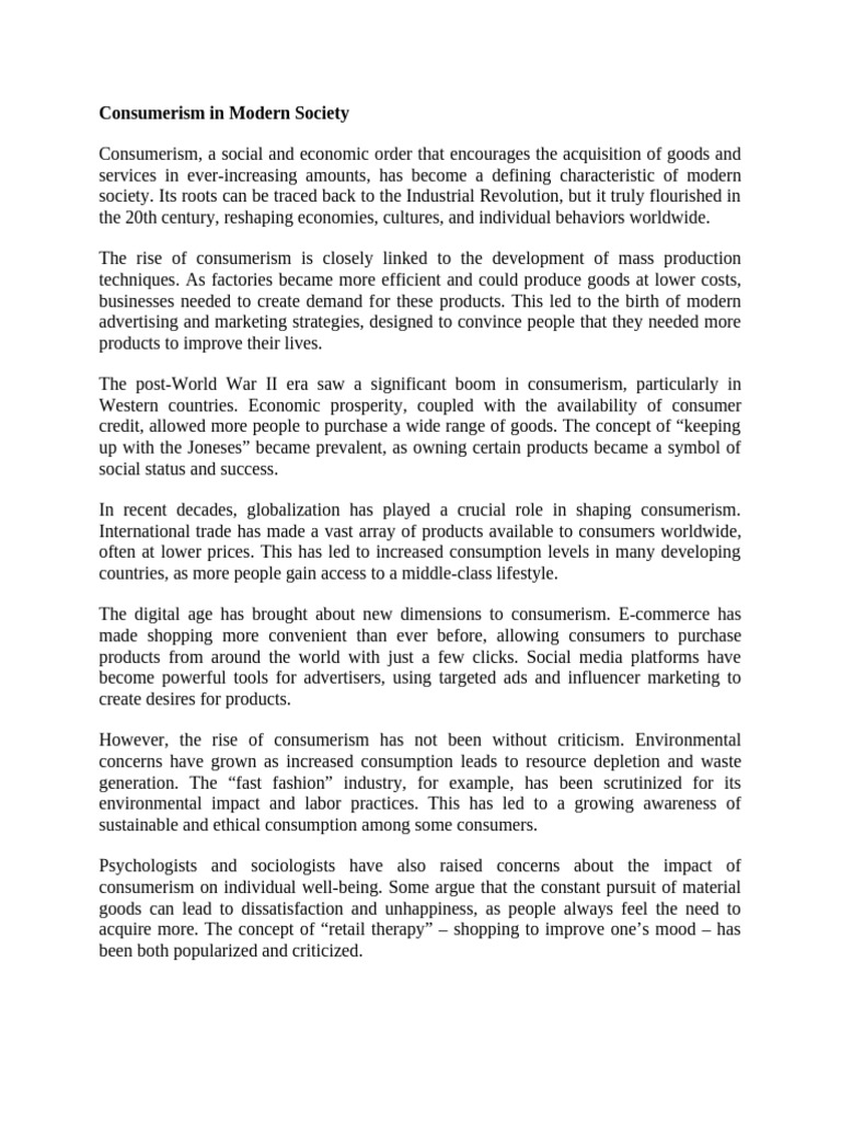 Consumerism's Impact on Modern Society | PDF | Consumerism | Advertising