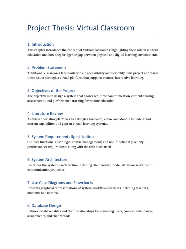 Virtual Classroom Project Thesis | PDF