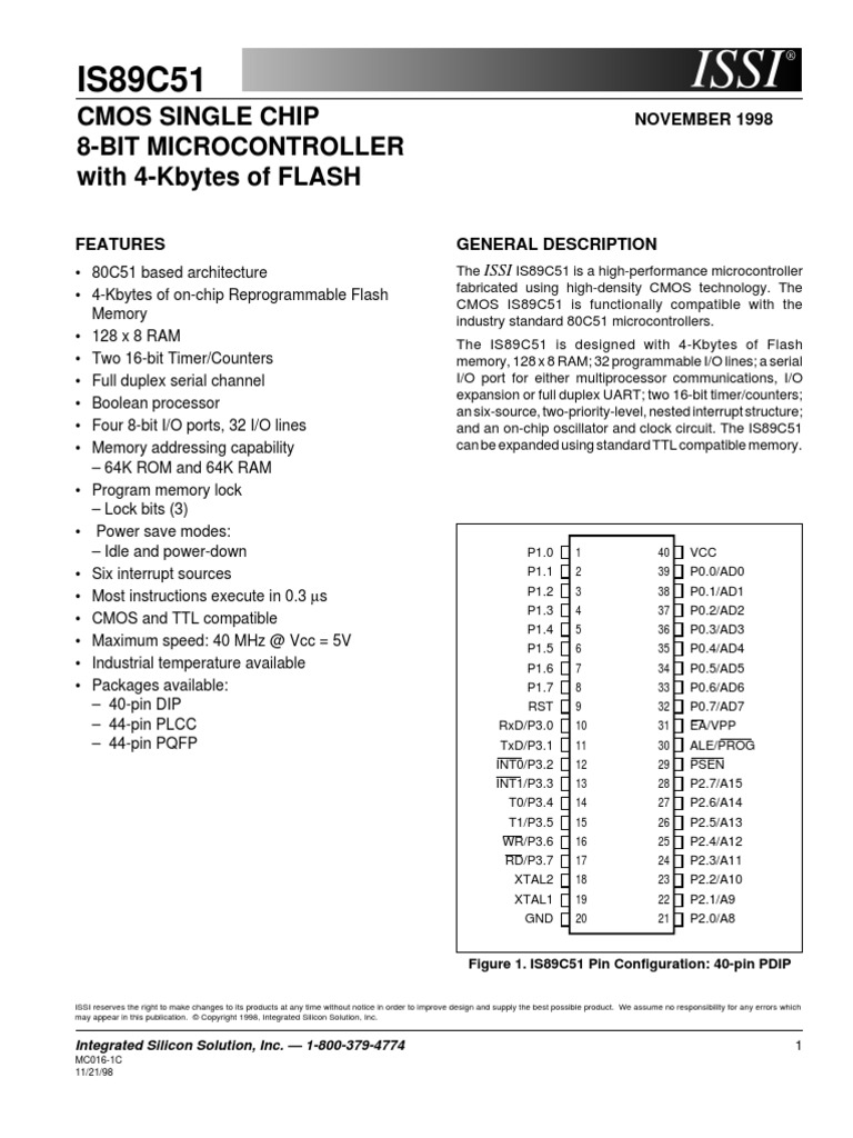 89C51 Datasheet Complete | Timer | Flash Memory