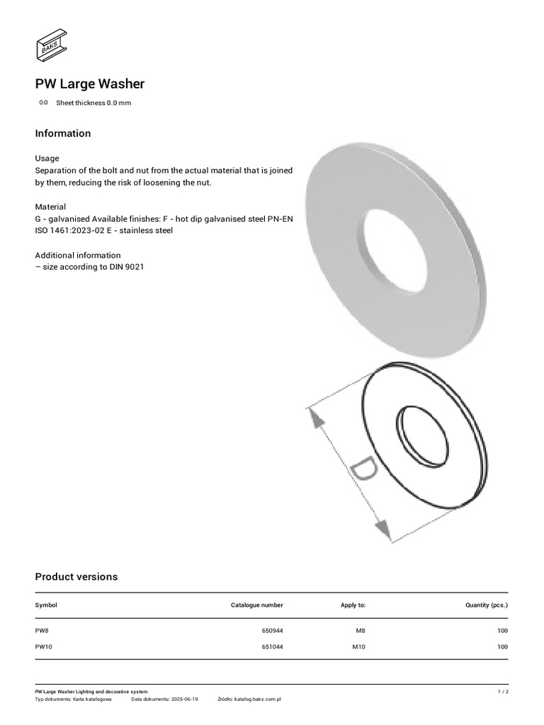PW Large Washer Specifications Guide | PDF