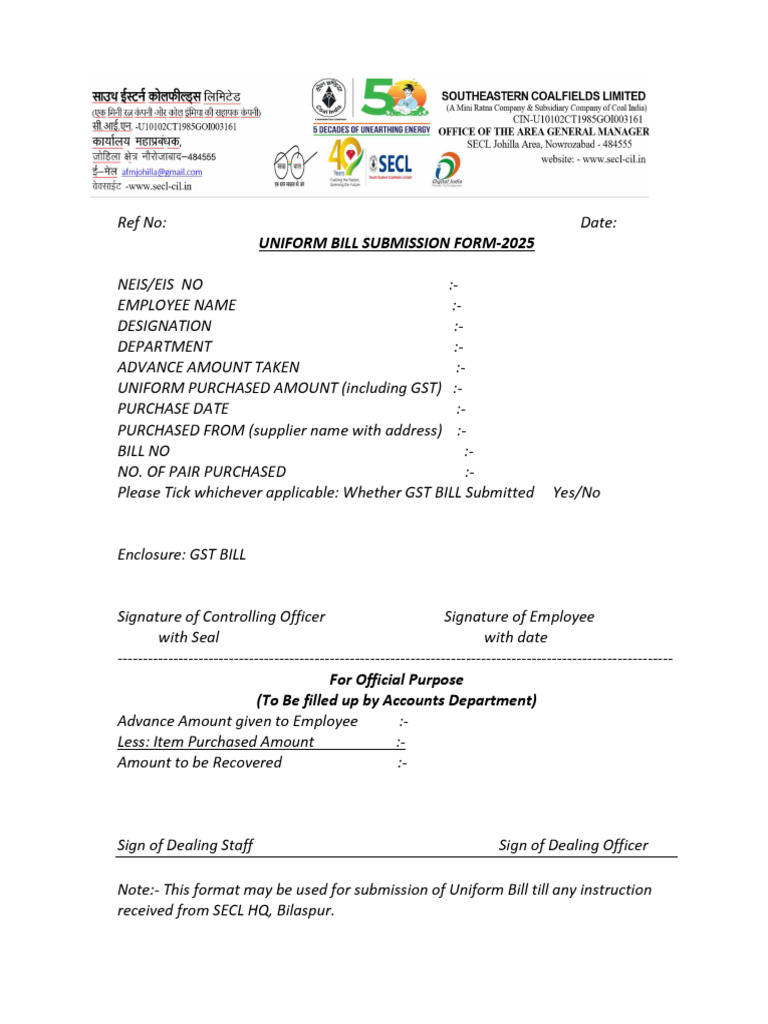 Formate For Uniform Bill Submission. | PDF