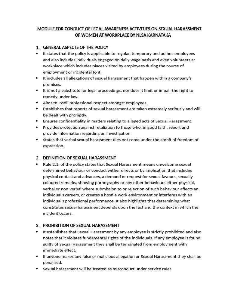 Module For Conduct of Legal Awareness Activities On Sexual Harassment ...