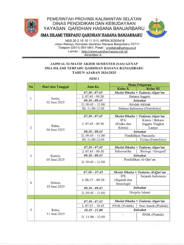 Jadwal Sas Genap | PDF