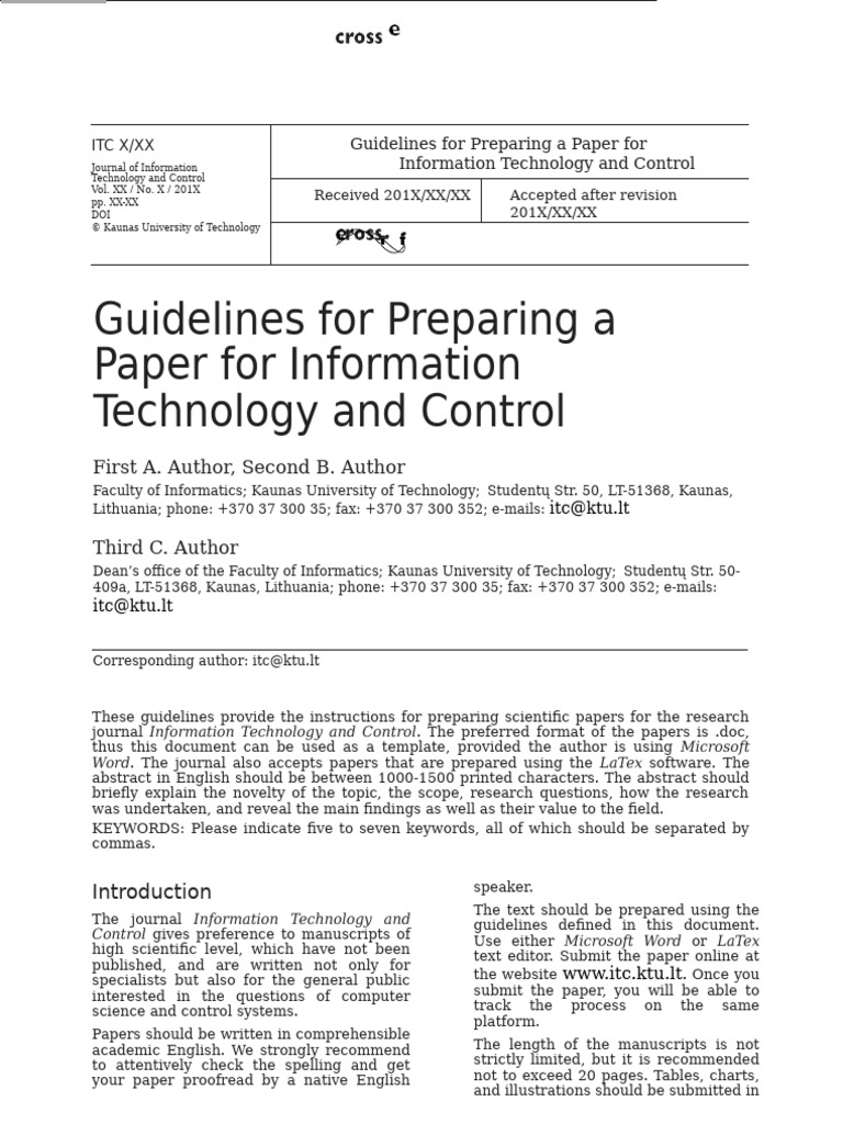 Guidelines For Preparing A Paper For Information Technology and Control ...