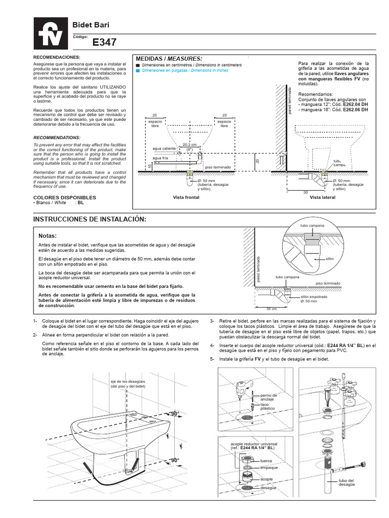 Instalación y medidas del desagüe de bidet | PDF | Tap (Válvula ...