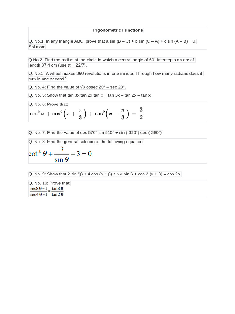 Trigonometric Functions and Proofs | PDF