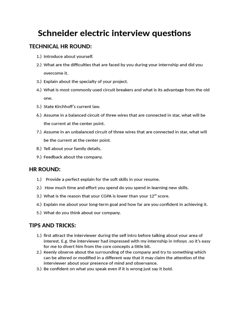 Schneider Electric Interview Questions | PDF