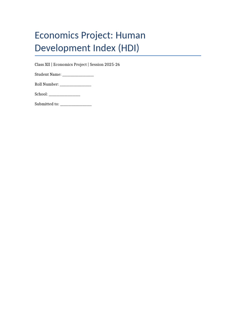 Class 12 Project on Human Development Index | PDF | Human Development ...