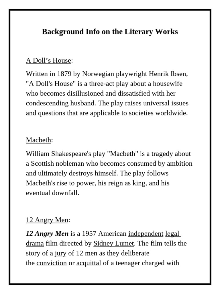 Background Info On The Literary Works | PDF