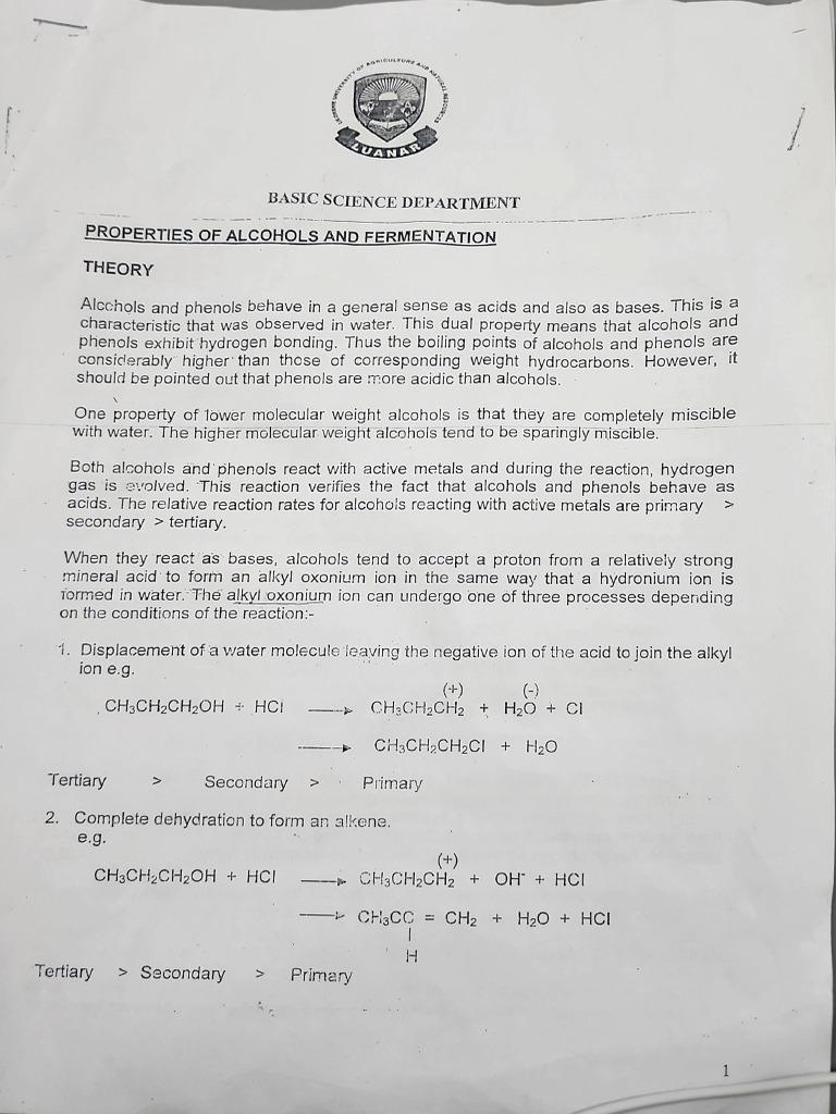 Properties of Alcohol and Fermentation (Lab) | PDF | Acid | Carbohydrates