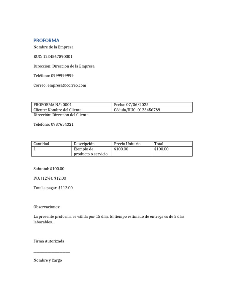 Proforma Modelo | PDF