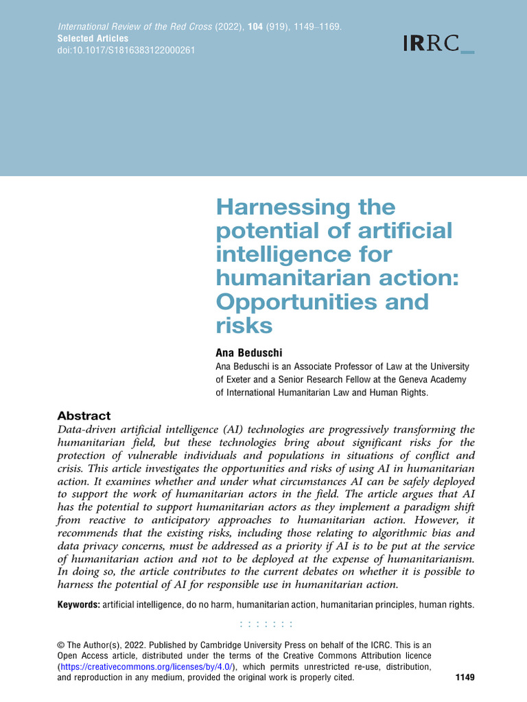 Harnessing The Potential of Artificial Intelligence For Humanitarian ...