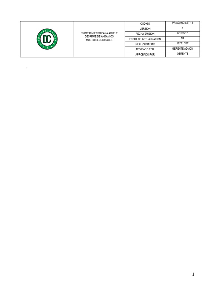 PR - Adand.sst.13 - Procedimiento Armado y Desarme de Andamios | PDF ...