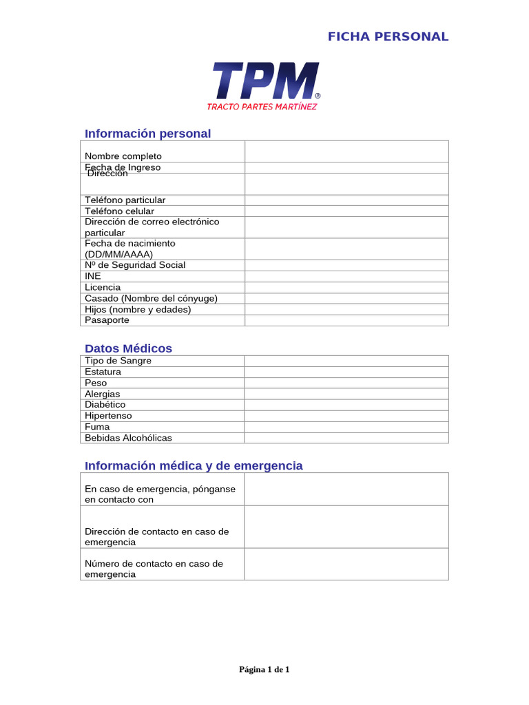 Ficha Información Personal | PDF