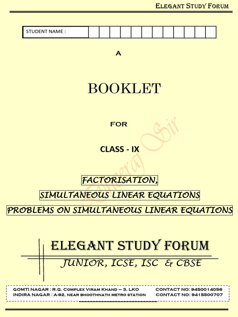 (Ix) Factorisation, Simultaneous Linear Equations | PDF | Equations ...