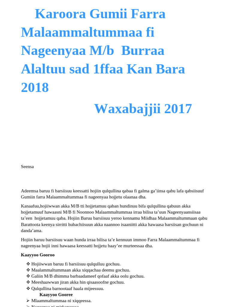 Karoora GMB MB BAlaltuu Bara2018 | PDF