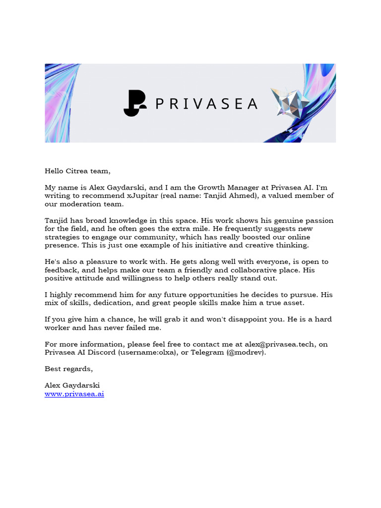 Recomendation Letter | PDF