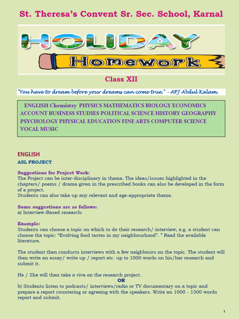 Holiday Homework Class XII 2 | PDF | South Asia