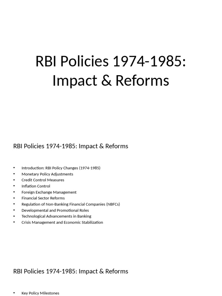 RBI Policies 1974-1985 - Impact & Reforms | PDF | Reserve Bank Of India ...