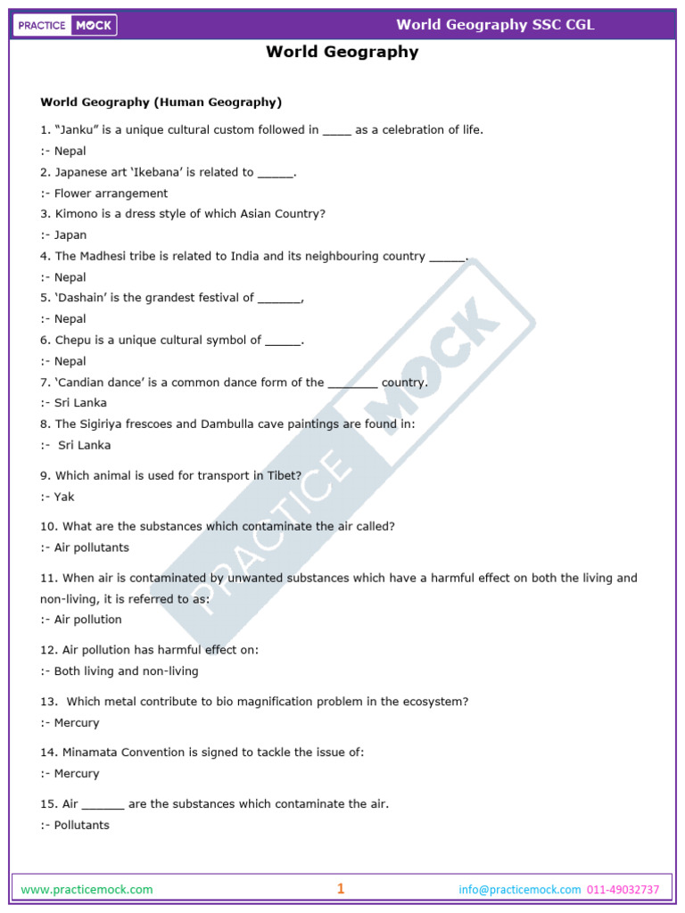 World Geography SSC CGL Part 3 | PDF | Volcano | Earthquakes