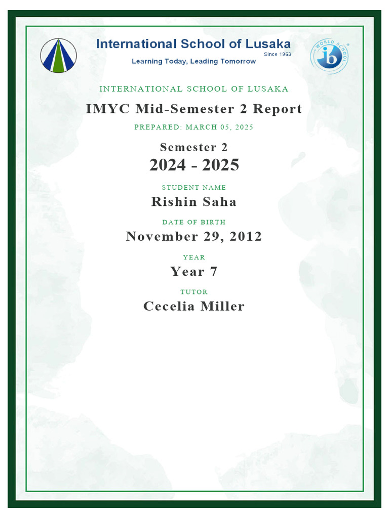 IMYC Mid-Semester 2 Report Year 7 Saha Rishin 2025-03!05!21594 | PDF ...