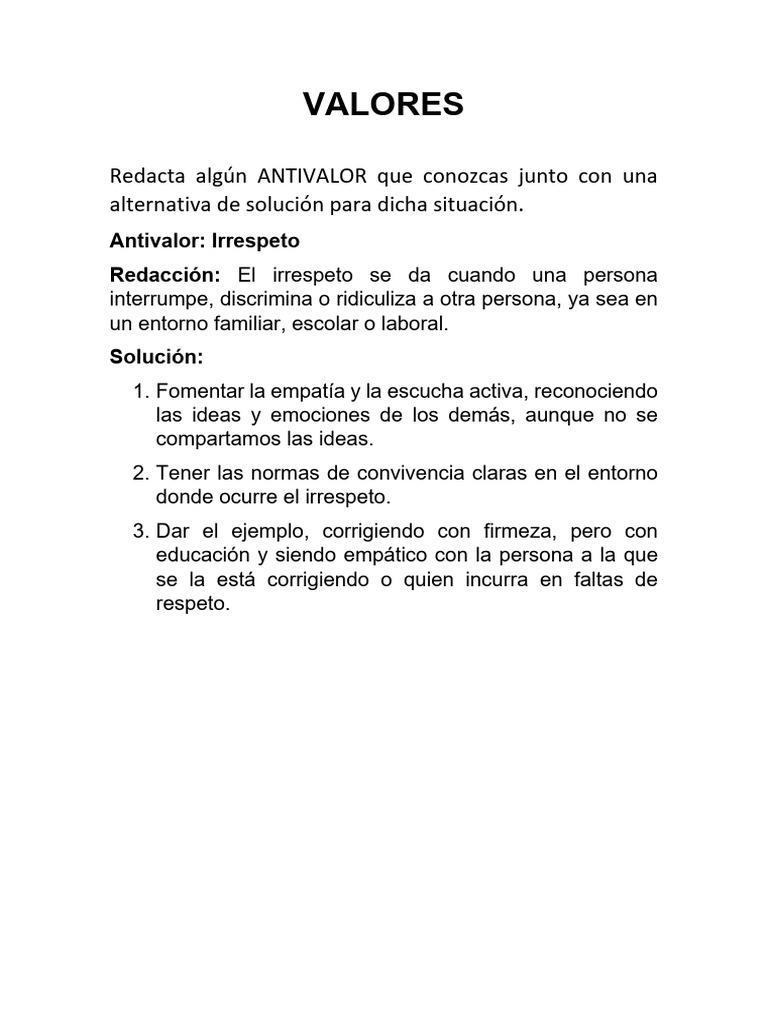 Antivalor: Irrespeto y Soluciones | PDF