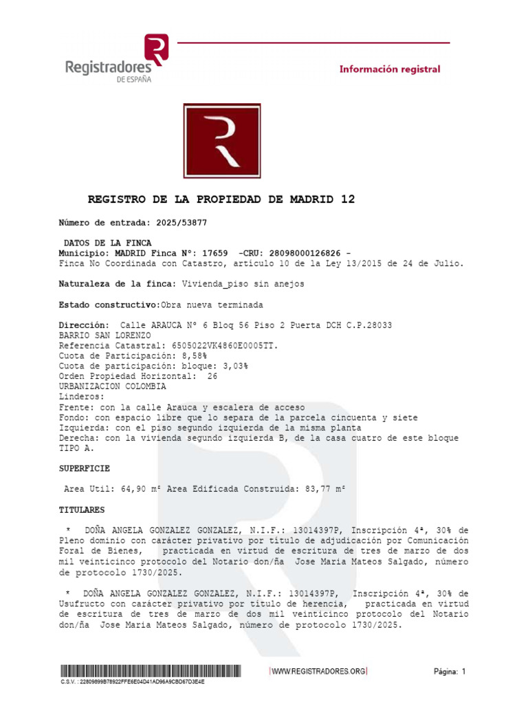 Registro de Propiedad en Madrid 2025 | PDF | Información