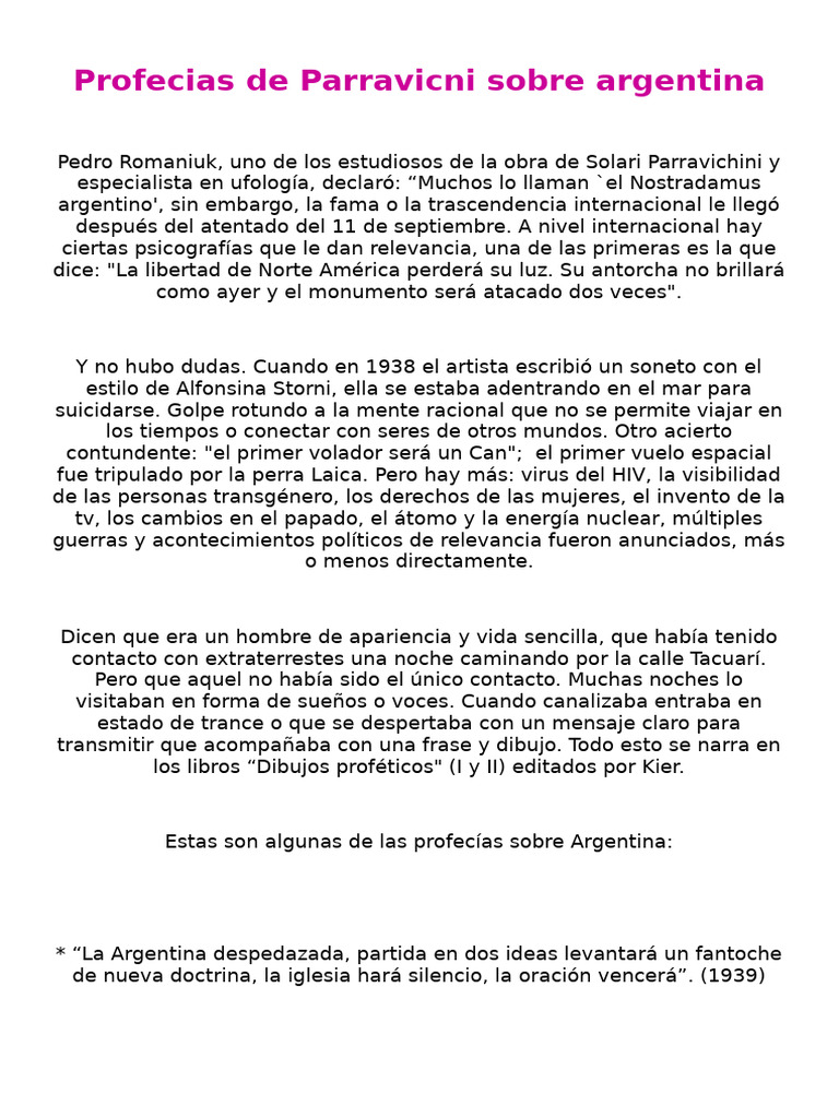 Profecias de Parravicni Sobre Argentina | PDF