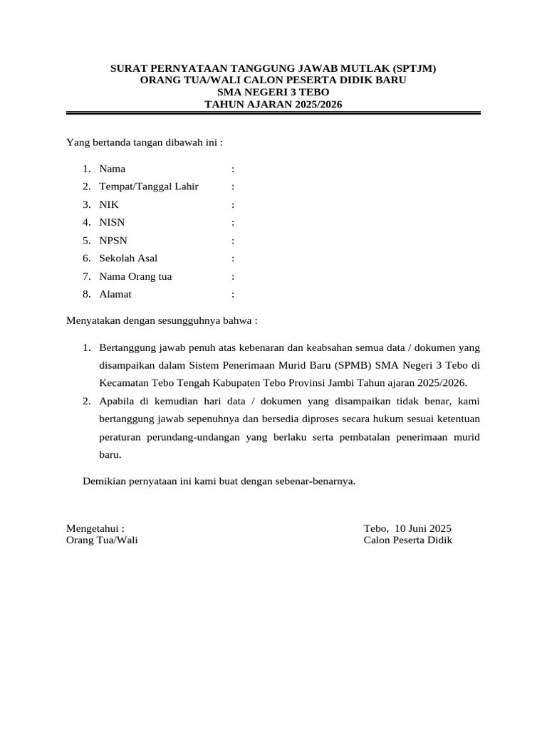Surat Pernyataan Tanggung Jawab Mutlak | PDF