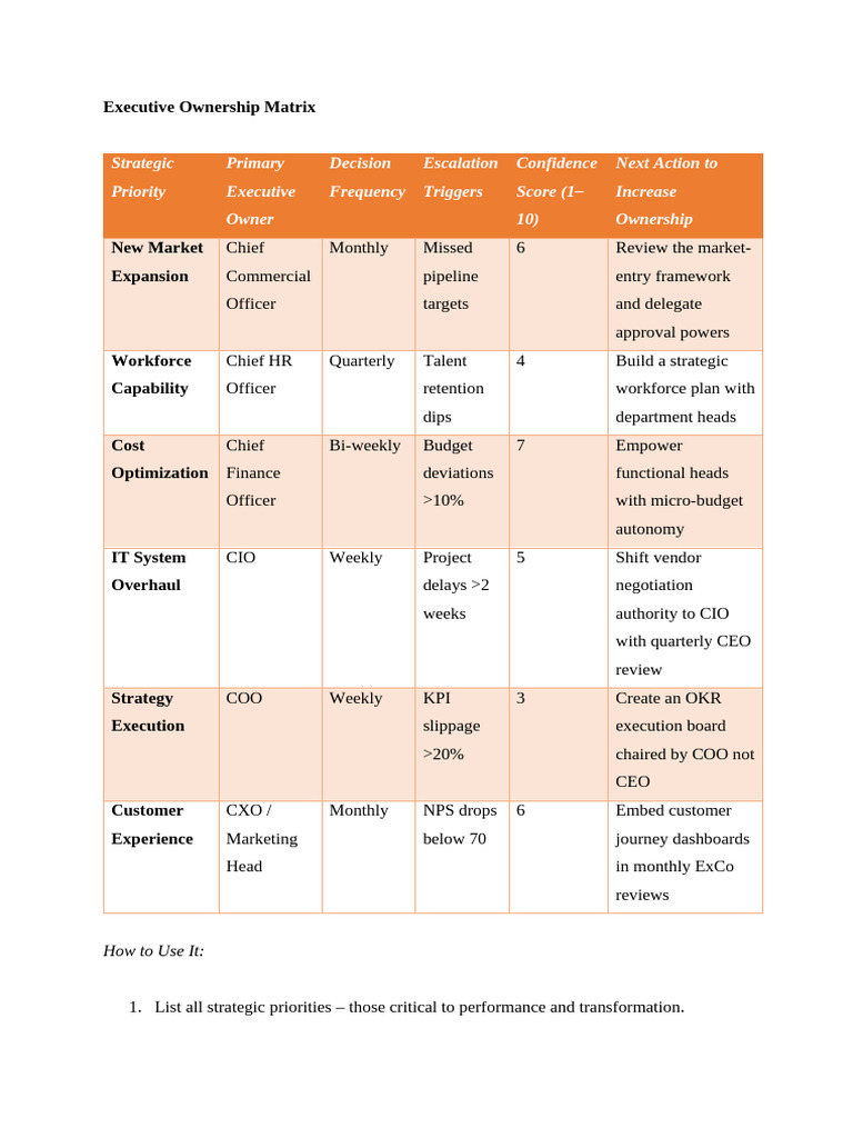 Executive Ownership Matrix | PDF | Economies | Business