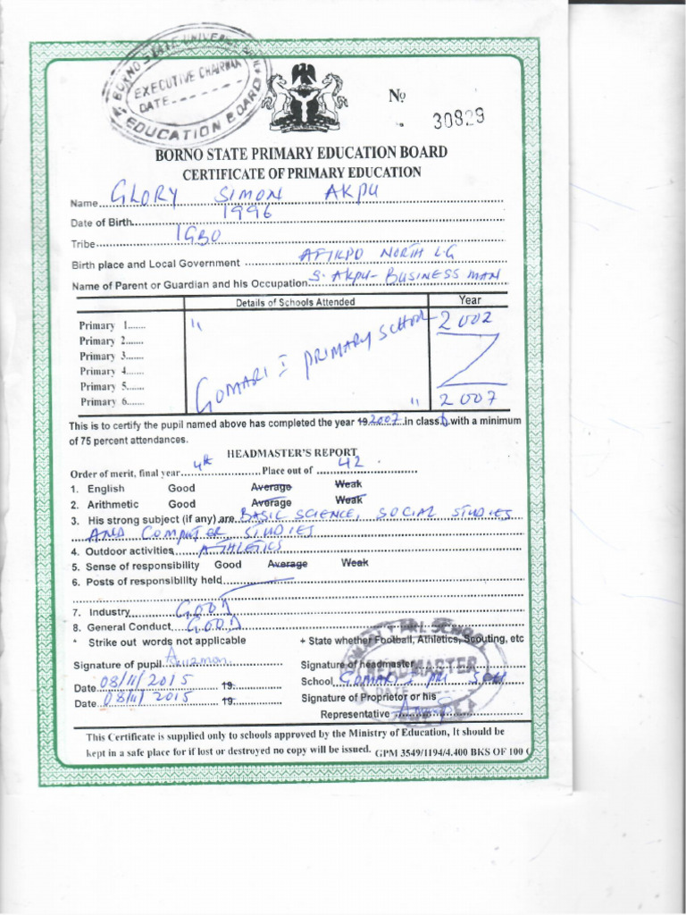 Primary School Certificate | PDF