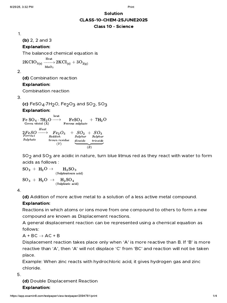 Class 10 Chemistry Reactions Guide | PDF | Redox | Chemical Reactions