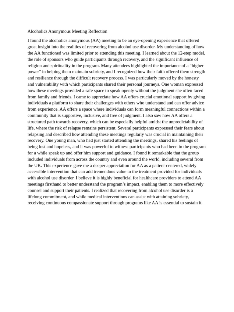 Alcoholics Anonymous Meeting Reflection | PDF | Alcoholics Anonymous ...