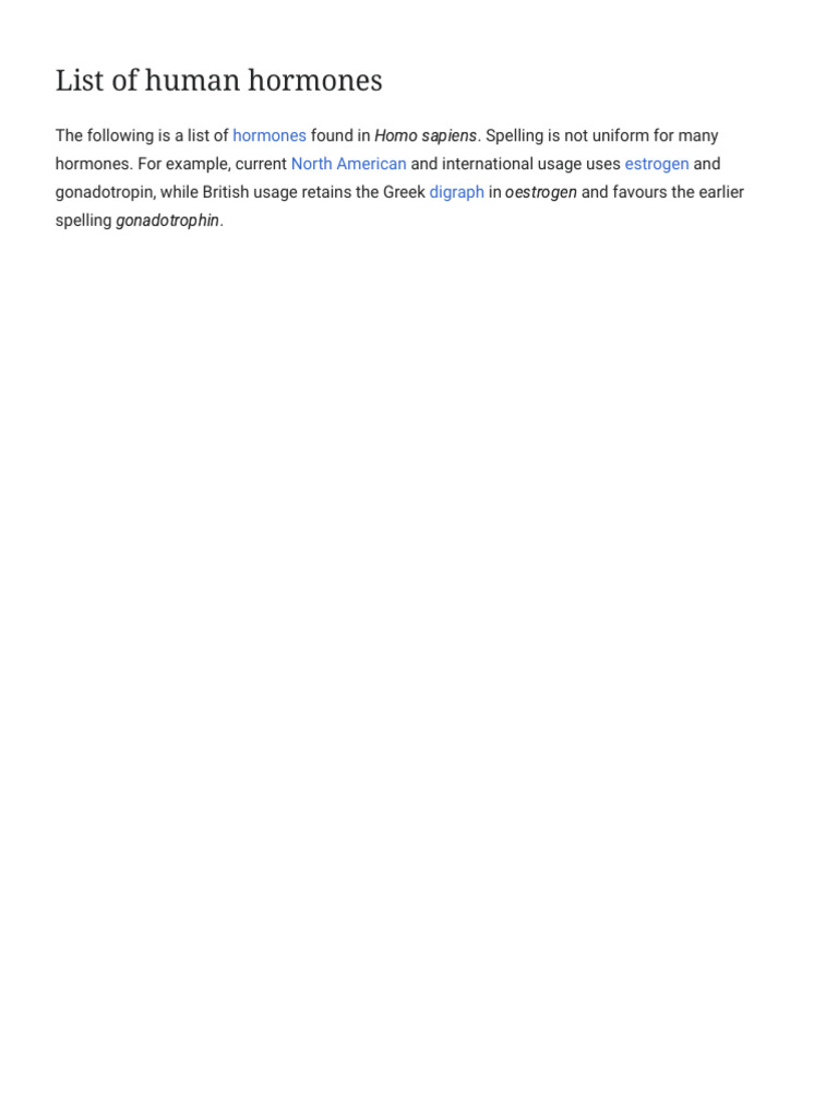 Comprehensive List of Human Hormones | PDF | Androgen | Pituitary Gland