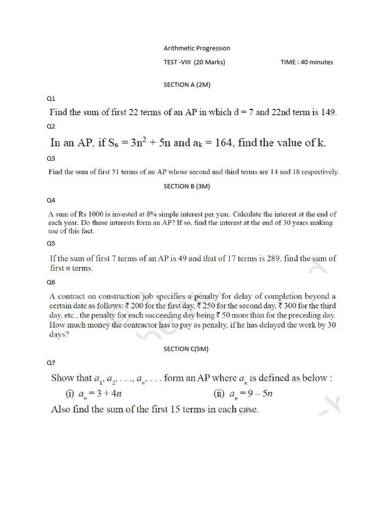 Arithmetic Progression Test - VIII | PDF