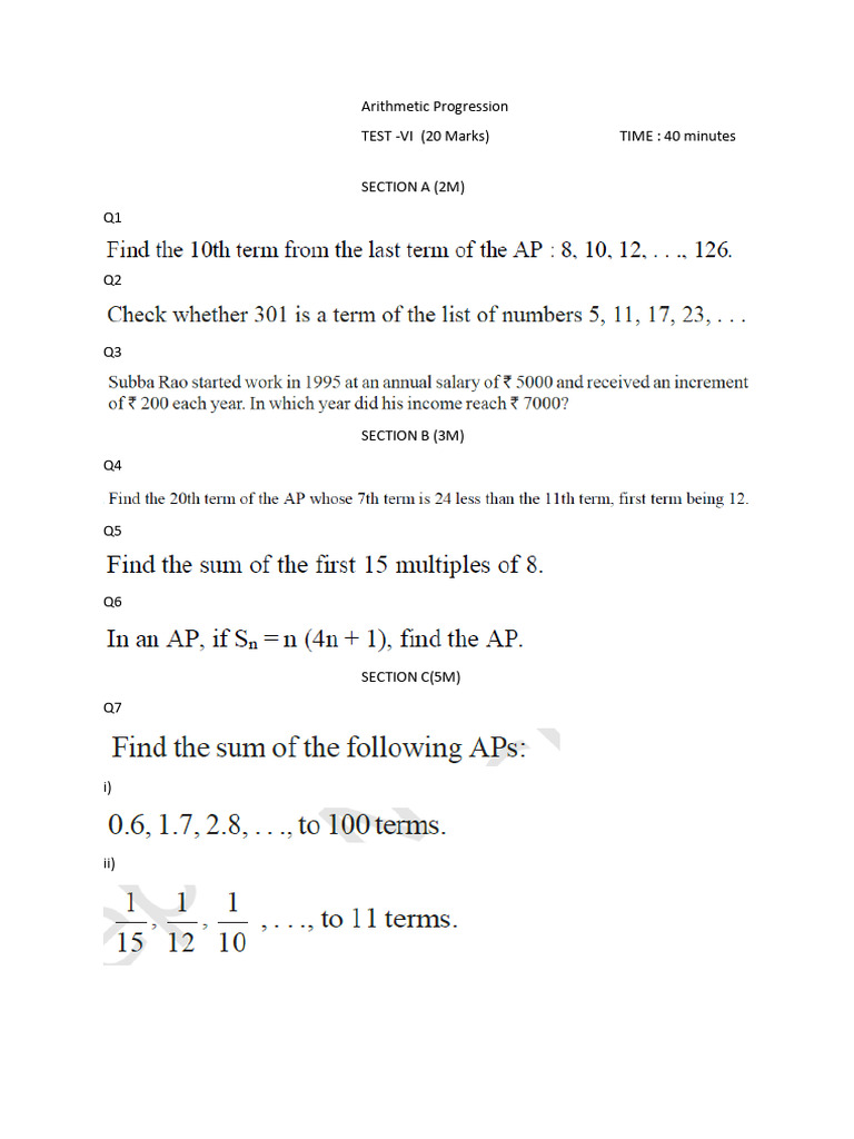 Arithmetic Progression TEST 6 | PDF
