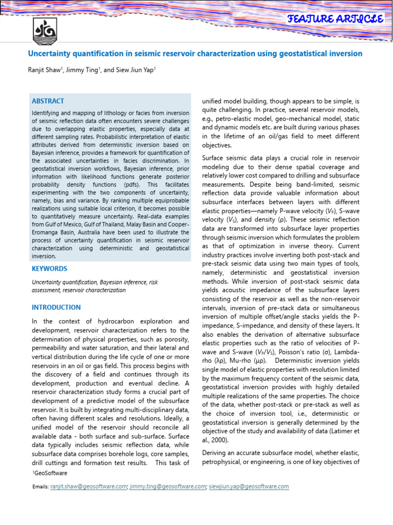 Uncertainty in Seismic Reservoir Inversion | PDF | Inverse Problem ...