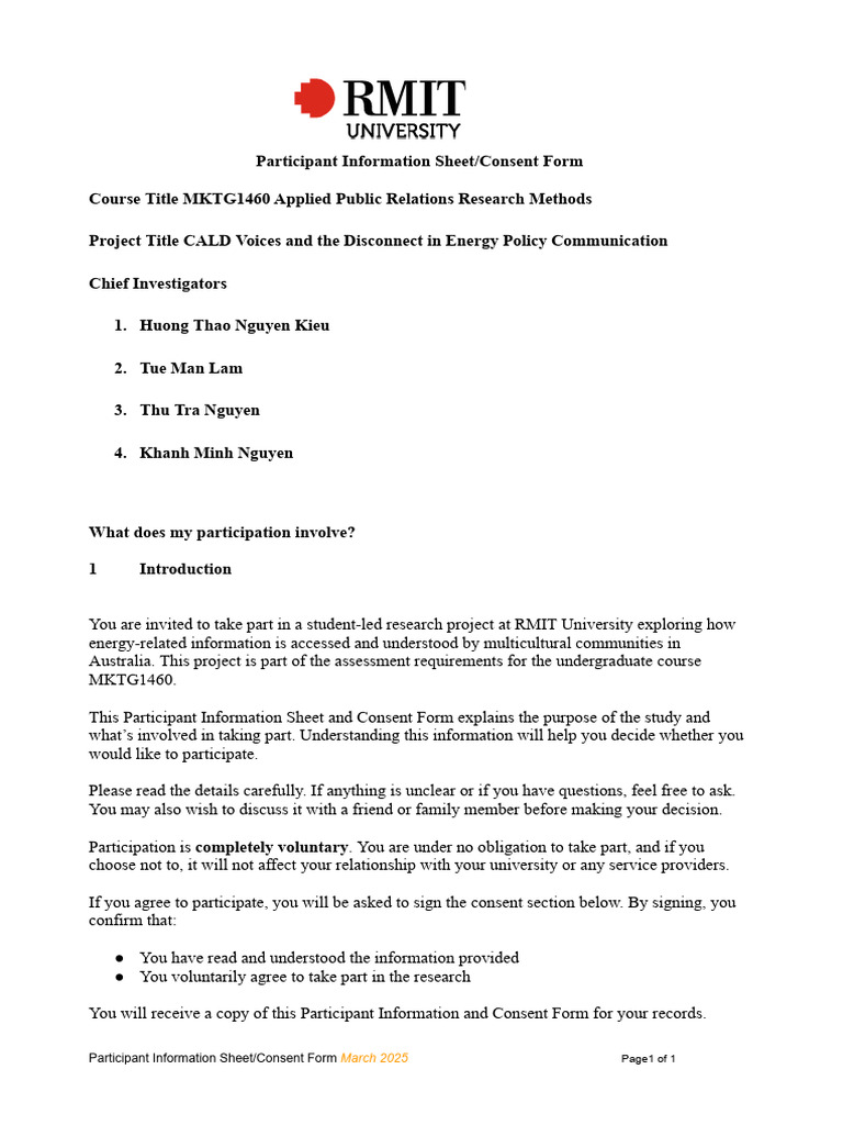 Participant Information and Consent Form | PDF | Consent | Data