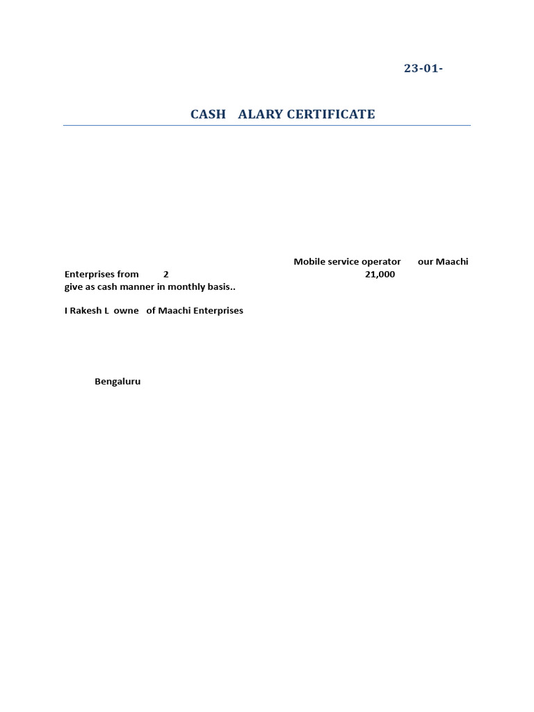 Cash Alary Certificate: Date: 2025 | PDF