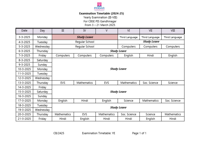 CB III-VIII Timetable Gandhinagar | PDF