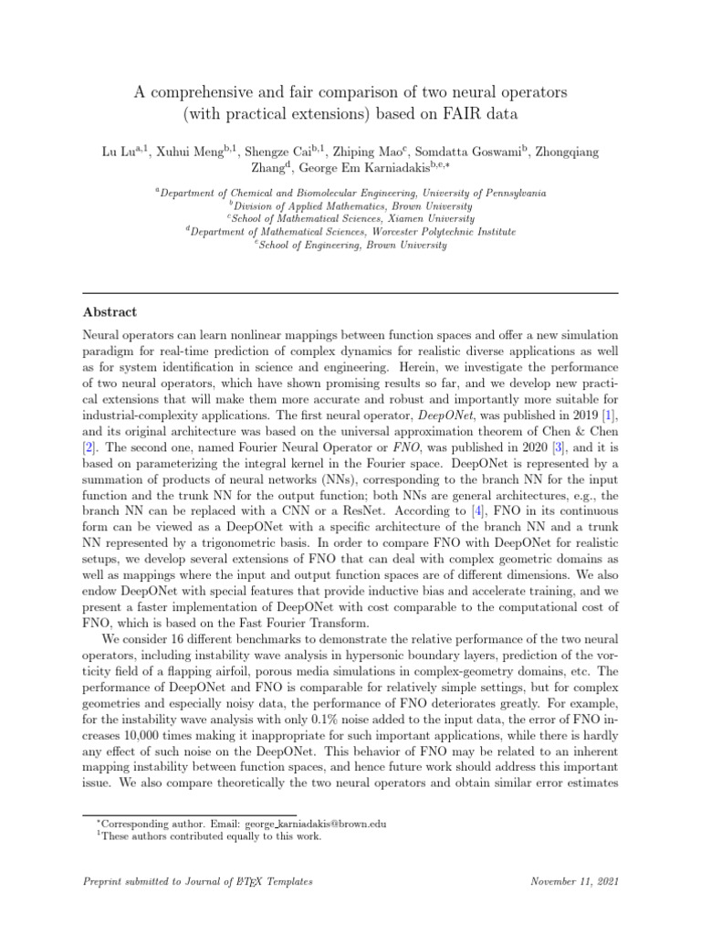 A Comprehensive and Fair Comparison of Two Neural Operators | PDF ...